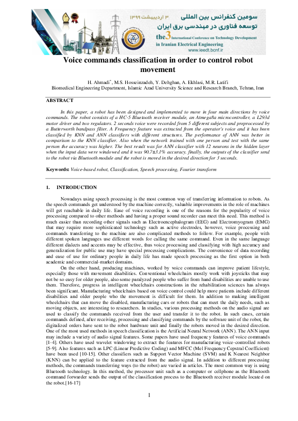 (PDF) Voice commands classification in order to control robot movement