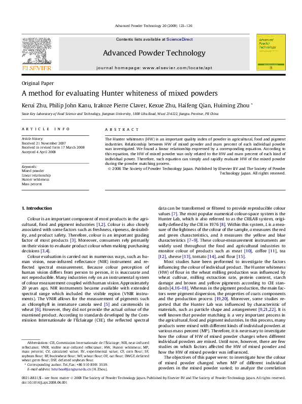 (PDF) A method for evaluating Hunter whiteness of mixed powders