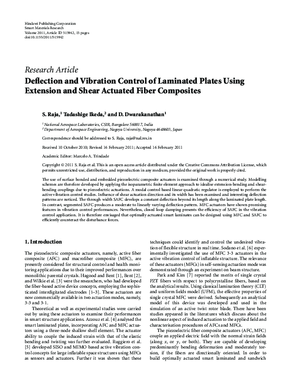 Pdf Deflection And Vibration Control Of Laminated Plates Using Extension And Shear Actuated