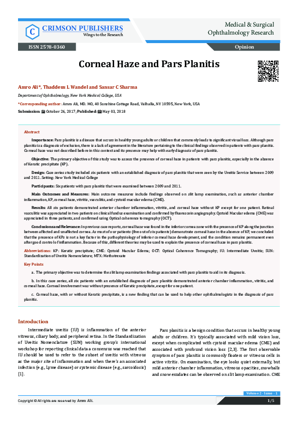 (PDF) Corneal Haze and Pars Planitis