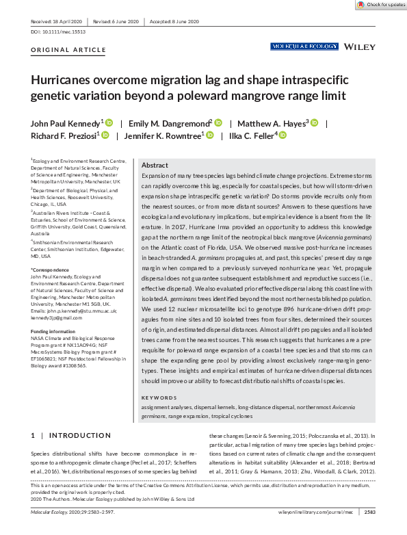 (PDF) Hurricanes overcome migration lag and shape intraspecific genetic ...