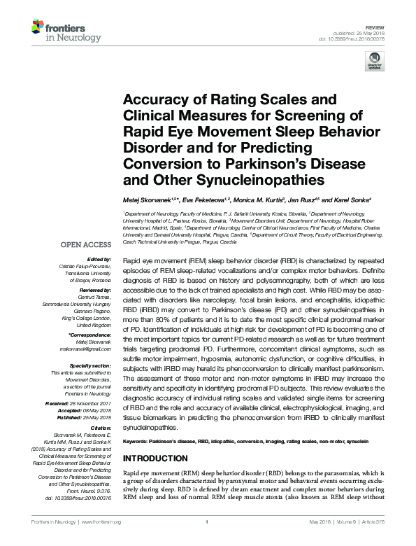 (PDF) Accuracy of Rating Scales and Clinical Measures for Screening of Rapid Eye Movement Sleep ...