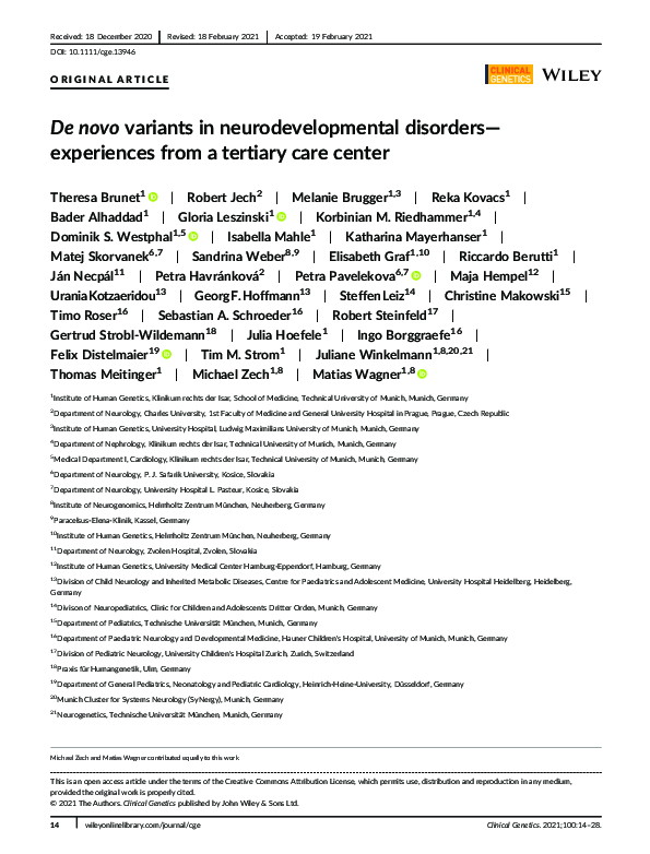 (PDF) De novo variants in neurodevelopmental disorders—experiences from a tertiary care center