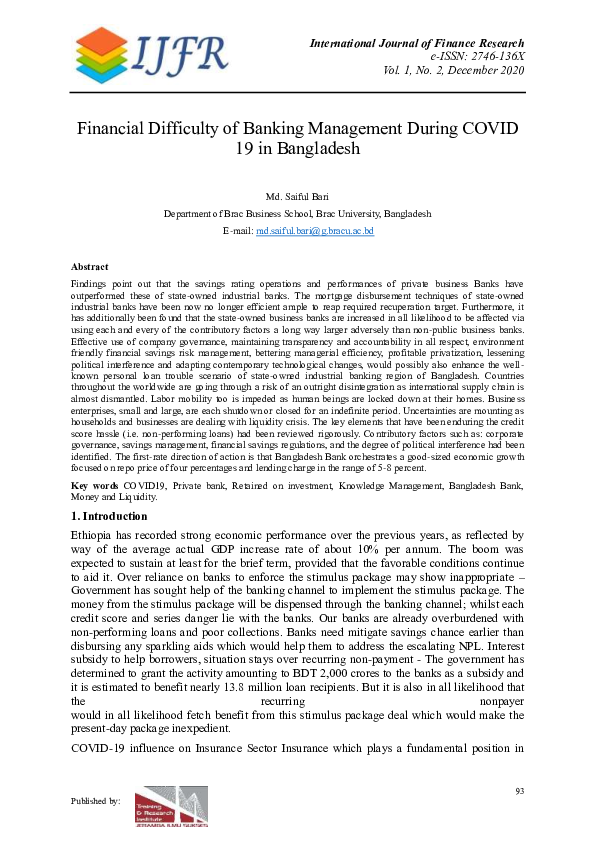 (PDF) Financial Difficulty of Banking Management During Covid 19 in ...