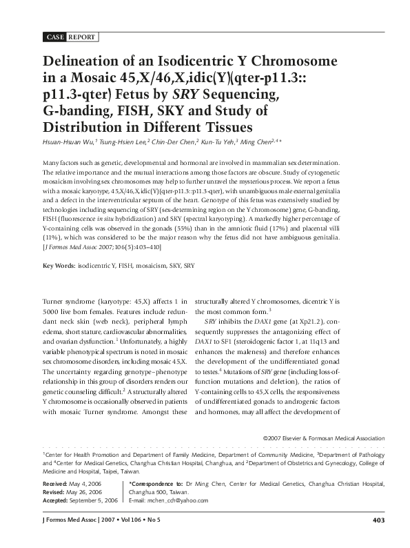 (PDF) Delineation of an Isodicentric Y Chromosome in a Mosaic 45,X/46,X ...