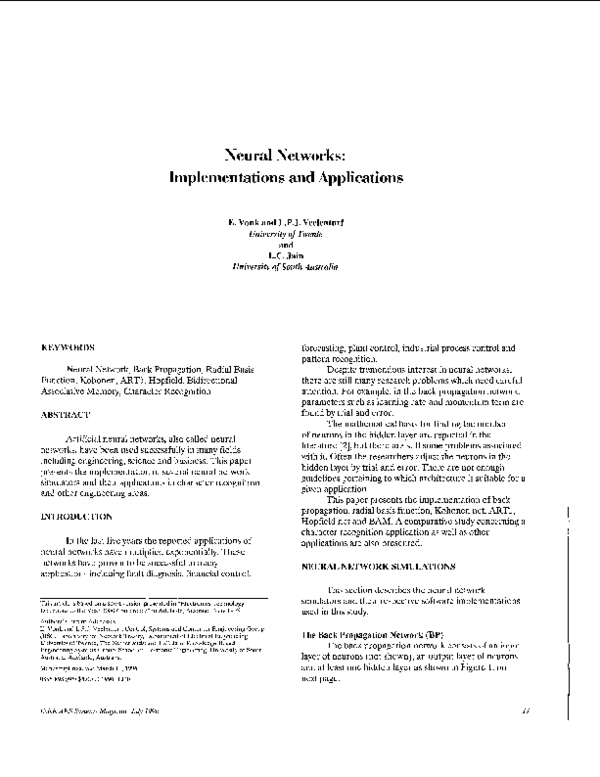 (PDF) Neural networks: implementations and applications