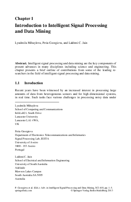 (PDF) Introduction to intelligent signal processing and data mining