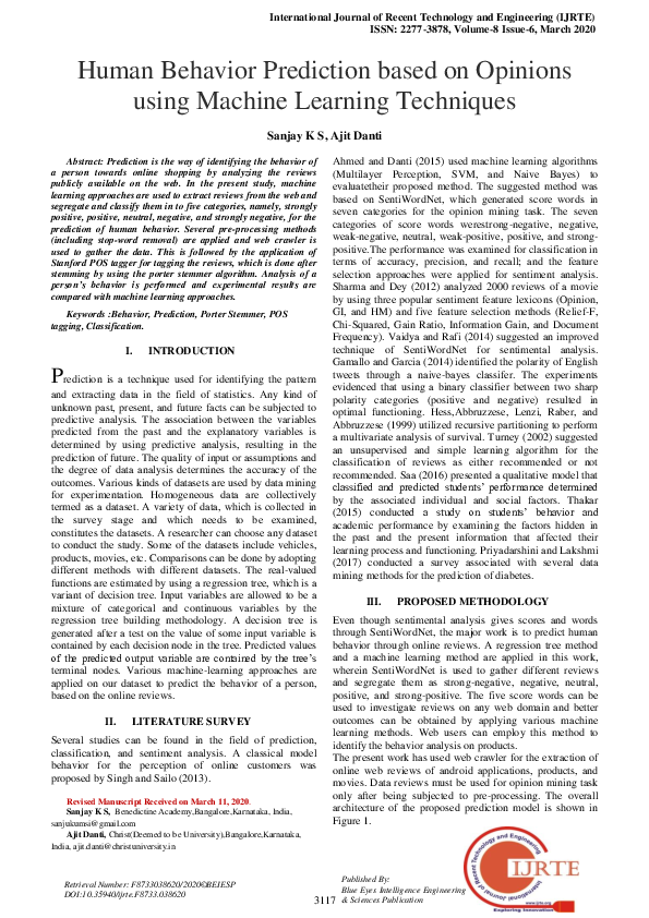 (PDF) Human Behavior Prediction based on Opinions using Machine ...