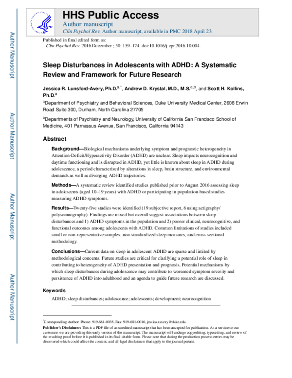 (PDF) Sleep disturbances in adolescents with ADHD: A systematic review ...