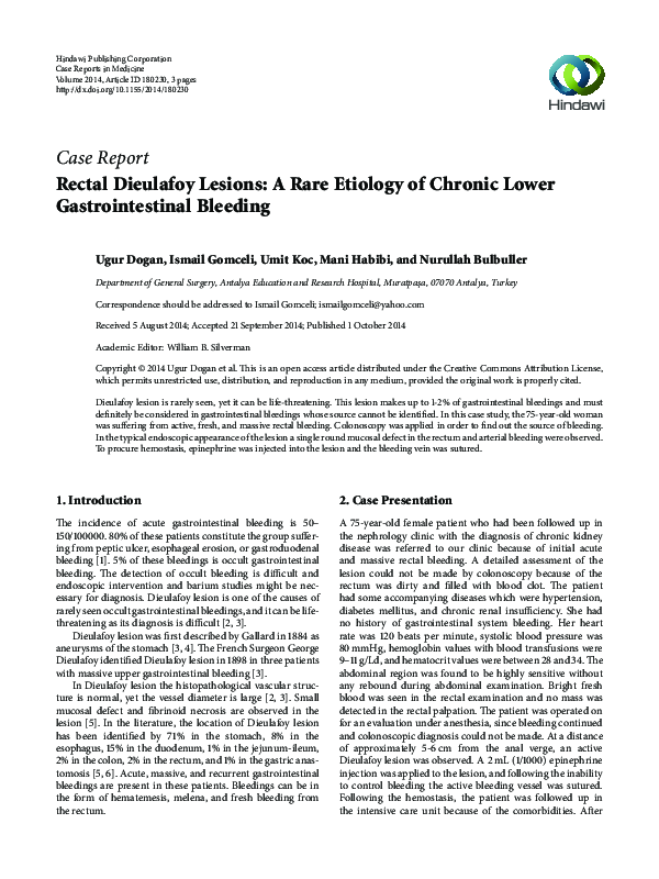 (PDF) Rectal Dieulafoy Lesions: A Rare Etiology of Chronic Lower ...