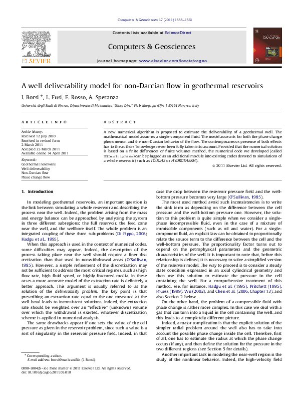 (PDF) A well deliverability model for non-Darcian flow in geothermal ...