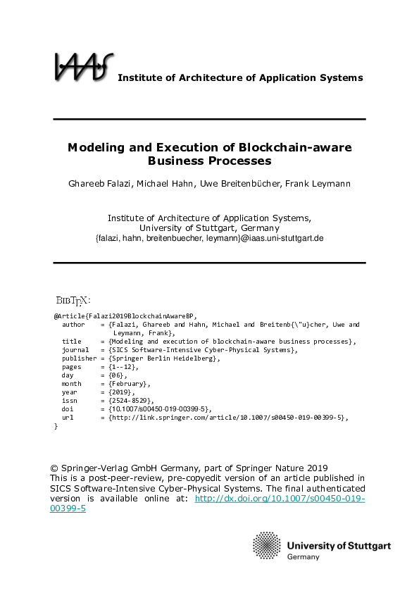 (PDF) Modeling and execution of blockchain-aware business processes