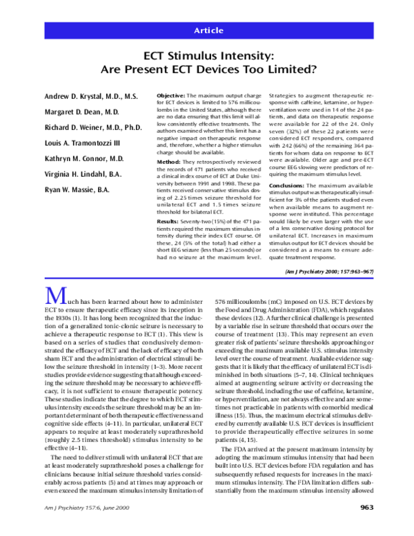 (PDF) ECT Stimulus Intensity: Are Present ECT Devices Too Limited?