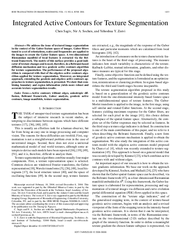 (PDF) Integrated Active Contours for Texture Segmentation