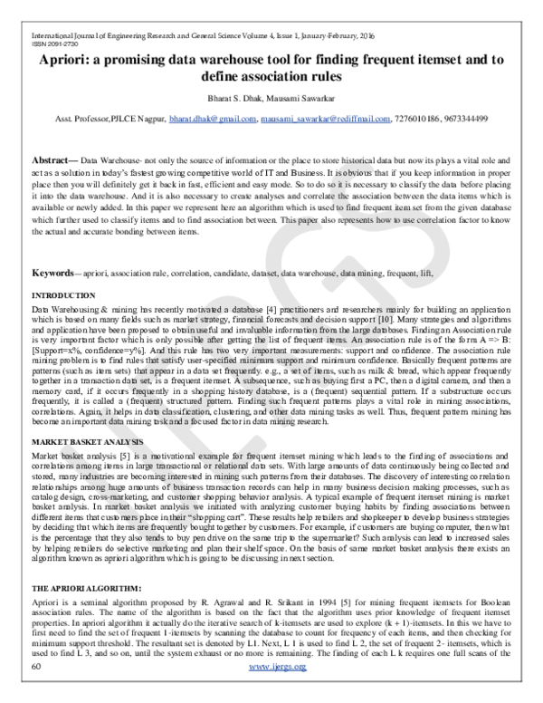 (PDF) Apriori: a promising data warehouse tool for finding frequent ...