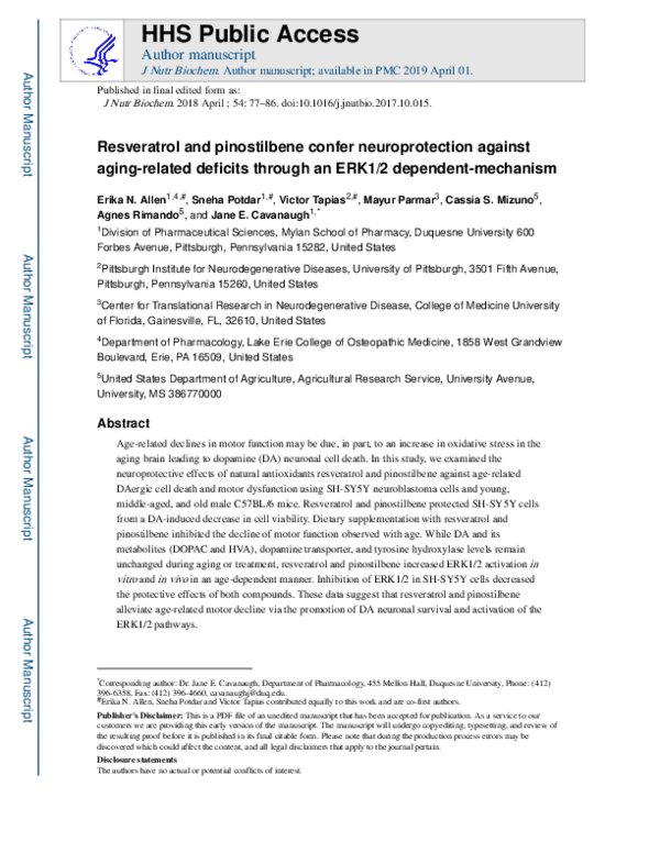 (PDF) Resveratrol and pinostilbene confer neuroprotection against aging ...
