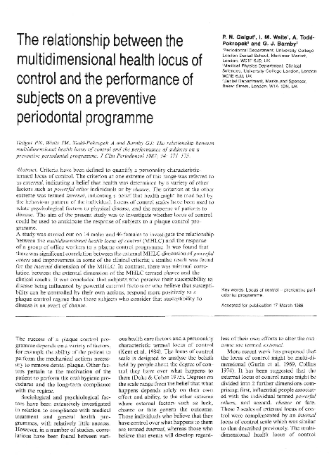 (PDF) The relationship between the multidimensional health locus of ...