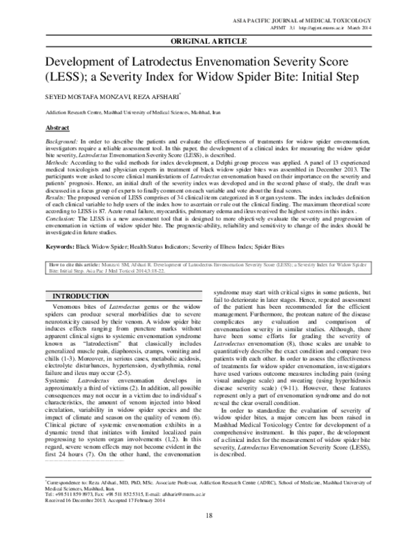 (PDF) Spider Bites Development of Latrodectus Envenomation Severity ...