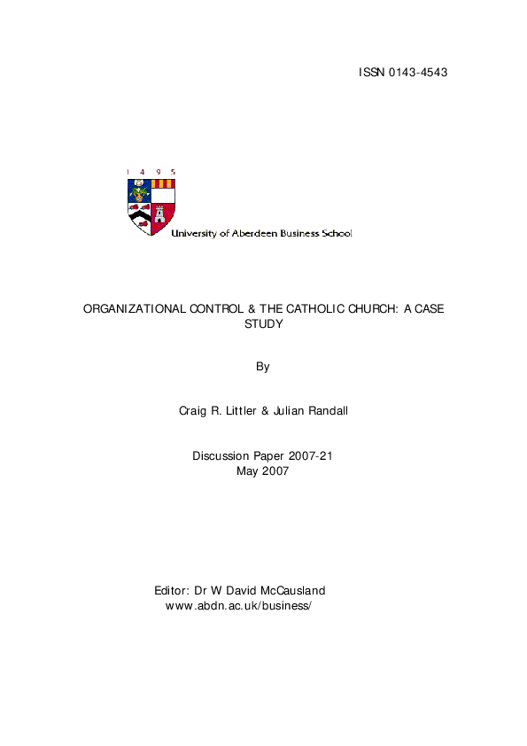 (PDF) Organizational control & the Catholic Church: a case study