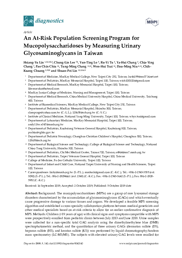 (PDF) An At-Risk Population Screening Program for Mucopolysaccharidoses ...