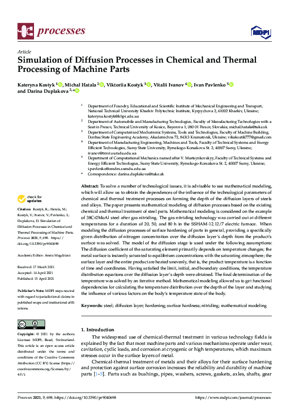 (PDF) Simulation of Diffusion Processes in Chemical and Thermal Processing of Machine Parts