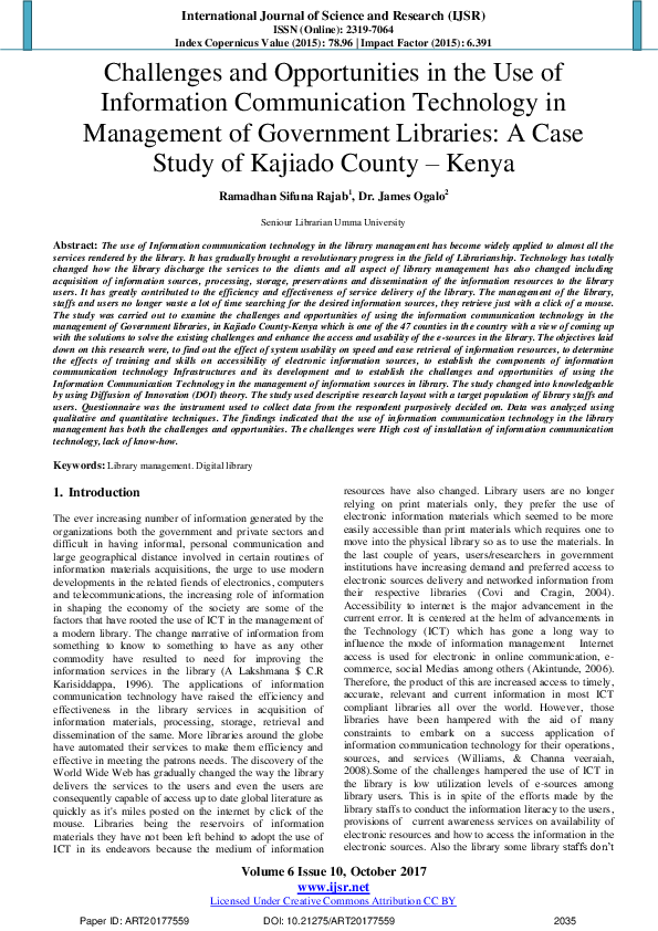 (PDF) Challenges and Opportunities in the Use of Information ...