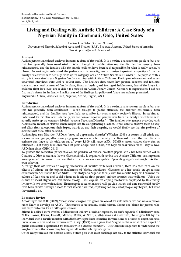 (PDF) Living and Dealing with Autistic Children: A Case Study of a ...