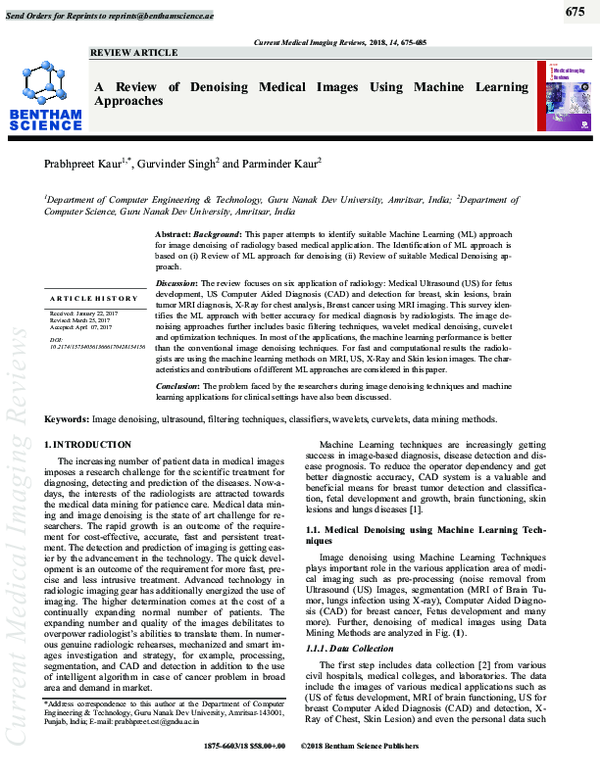 (PDF) A Review of Denoising Medical Images Using Machine Learning Approaches