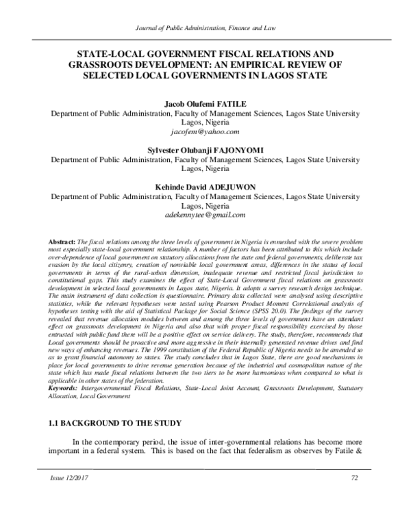 (PDF) State-Local Government Fiscal Relations and Grassroots ...