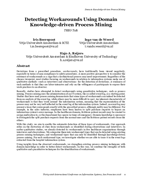 (PDF) Detecting Workarounds Using Domain Knowledge-driven Process Mining