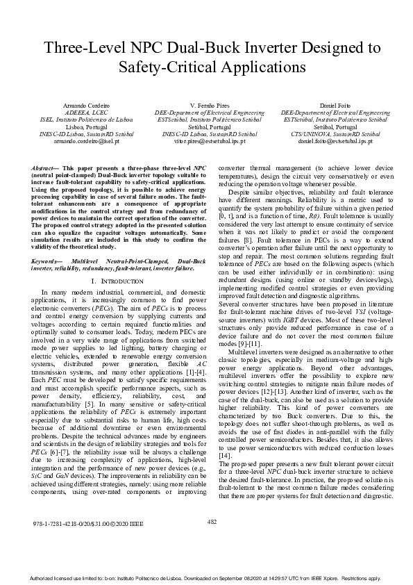 Three-Level NPC Dual-Buck Inverter Designed to Safety-Critical Applications