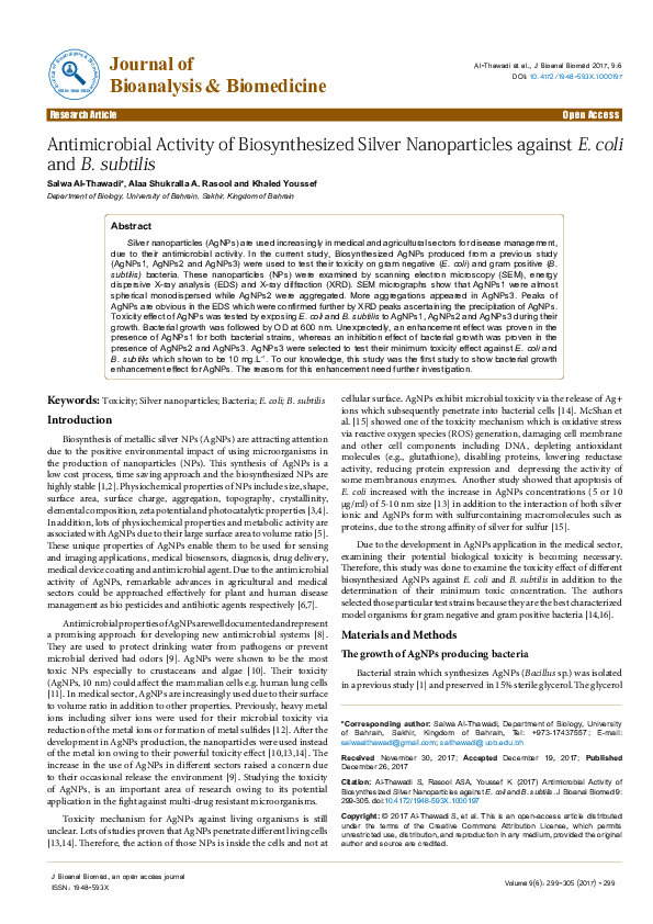 (PDF) Biosynthesized Silver Nanoparticles' Effects on Bacteria