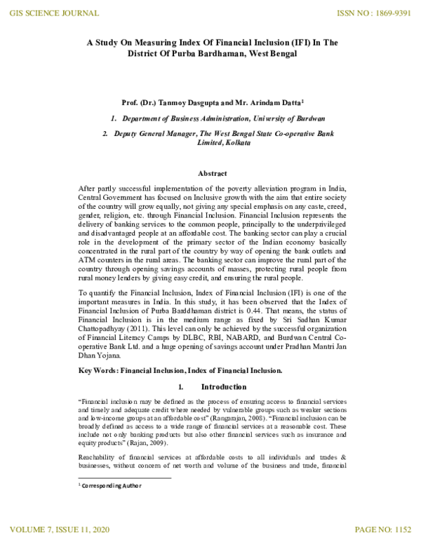 (PDF) A Study On Measuring Index Of Financial Inclusion (IFI) In The ...
