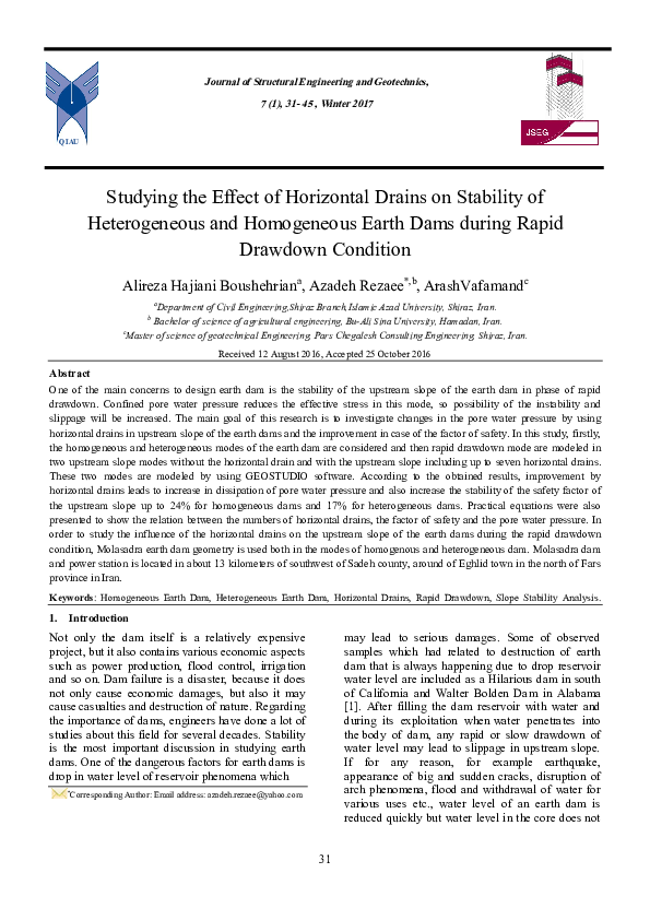 (PDF) Studying the Effect of Horizontal Drains on Stability of Heterogeneous and Homogeneous ...