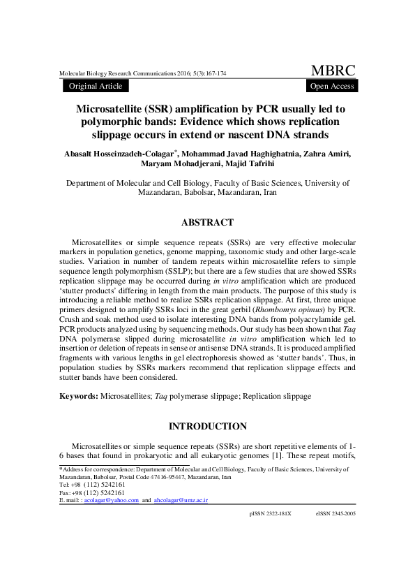 (PDF) Microsatellite (SSR) amplification by PCR usually led to ...