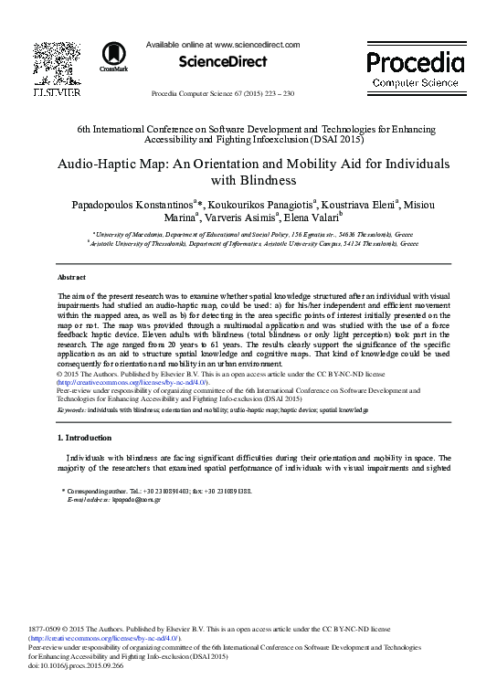 (PDF) Audio-Haptic Map: An Orientation and Mobility Aid for Individuals ...