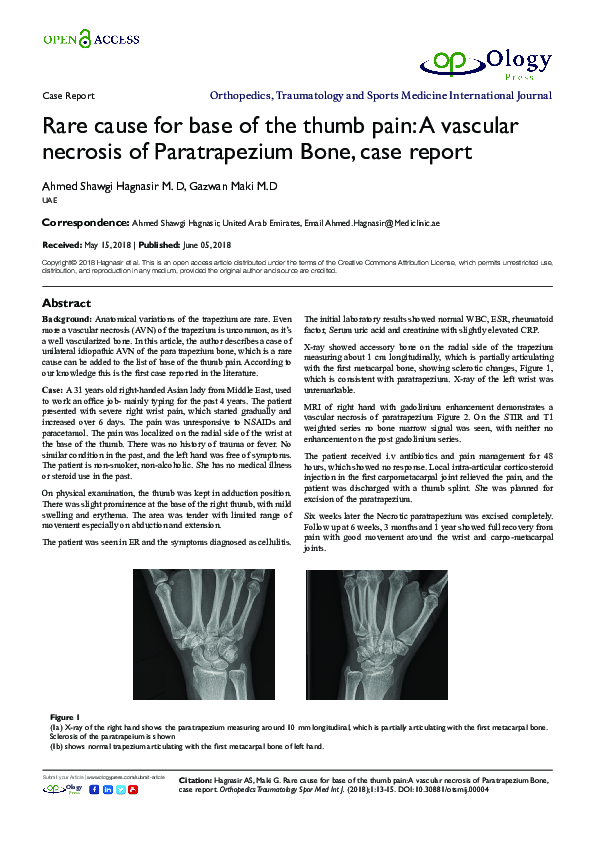 (PDF) Rare cause for base of the thumb pain: A vascular necrosis of ...