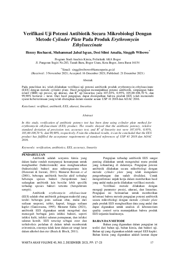 (PDF) Verifikasi Uji Potensi Antibiotik Secara Mikrobiologi Dengan ...