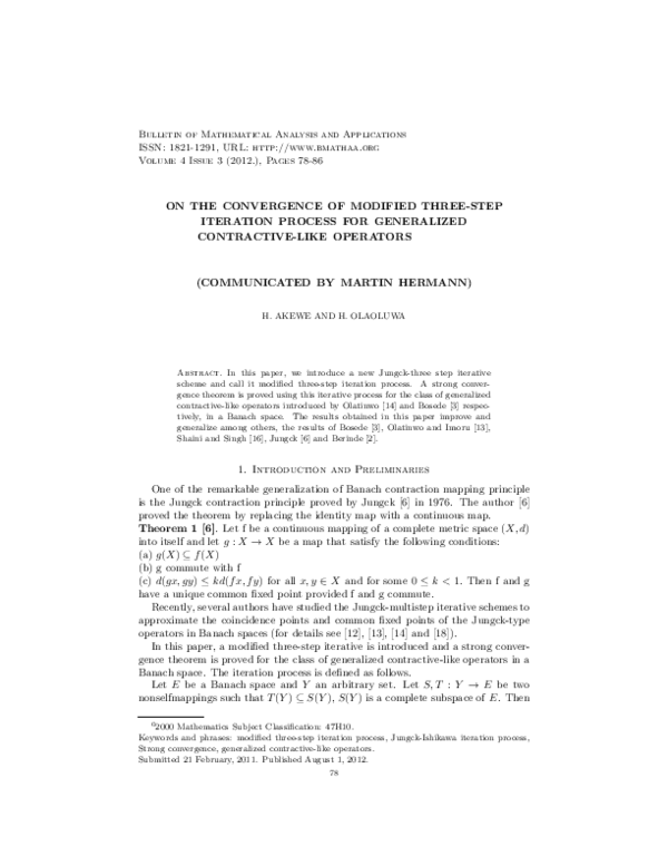 (PDF) On the convergence of modified three-step iteration process for generalized contractive ...