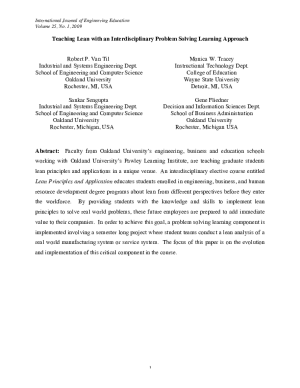 (PDF) 1 Teaching Lean with an Interdisciplinary Problem Solving ...
