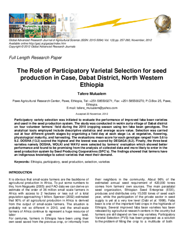 (PDF) The Role of Participatory Varietal Selection for seed production ...