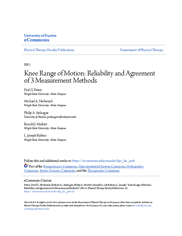 (PDF) Knee range of motion: reliability and agreement of 3 measurement ...