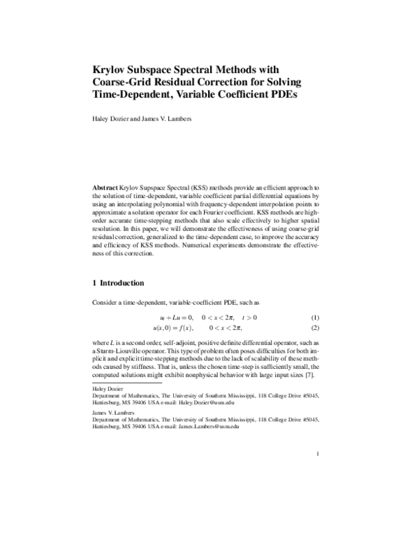 (PDF) Krylov Subspace Spectral Methods with Coarse-Grid Residual Correction for Solving Time ...