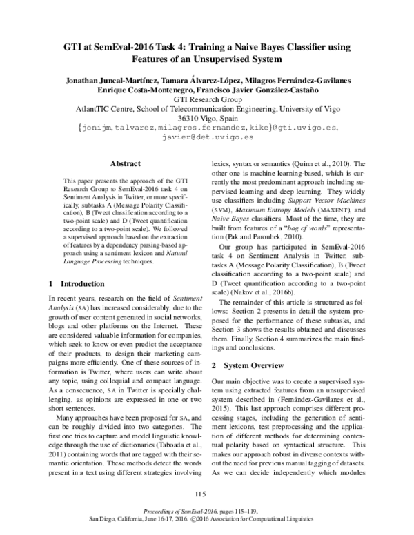 Pdf Gtis Naive Bayes Classifier For Semeval 2016 Sentiment Analysis