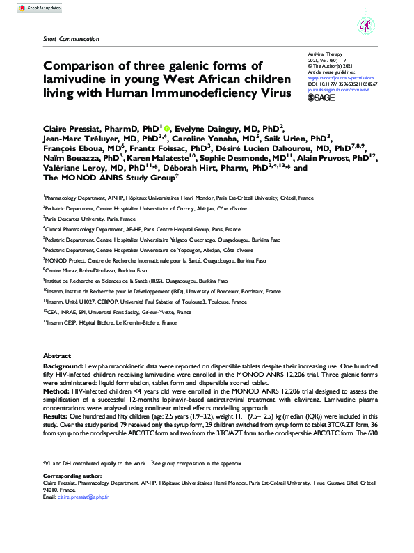 (PDF) Comparison of three galenic forms of lamivudine in young West ...
