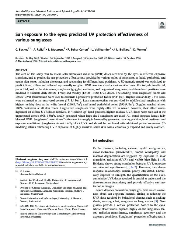 (PDF) Sun exposure to the eyes: predicted UV protection effectiveness ...