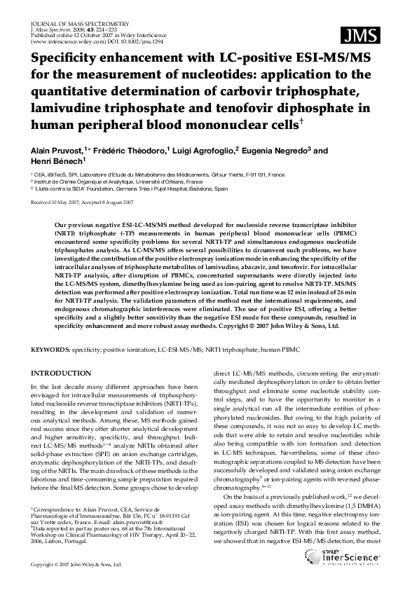 (PDF) Specificity enhancement with LC-positive ESI-MS/MS for the ...