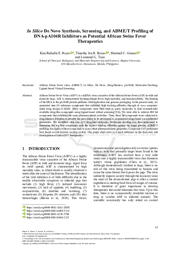 (PDF) In Silico De Novo Synthesis, Screening, and ADME/T Profiling of DNA-pA104R Inhibitors as ...