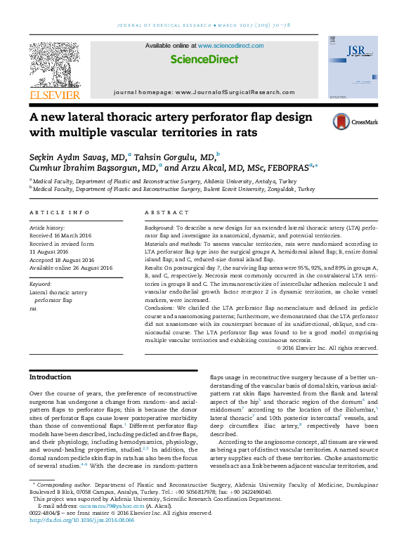 (PDF) A new lateral thoracic artery perforator flap design with ...