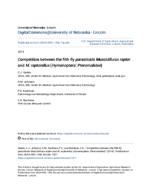 (PDF) Competition between the filth fly parasitoids Muscidifurax raptor ...